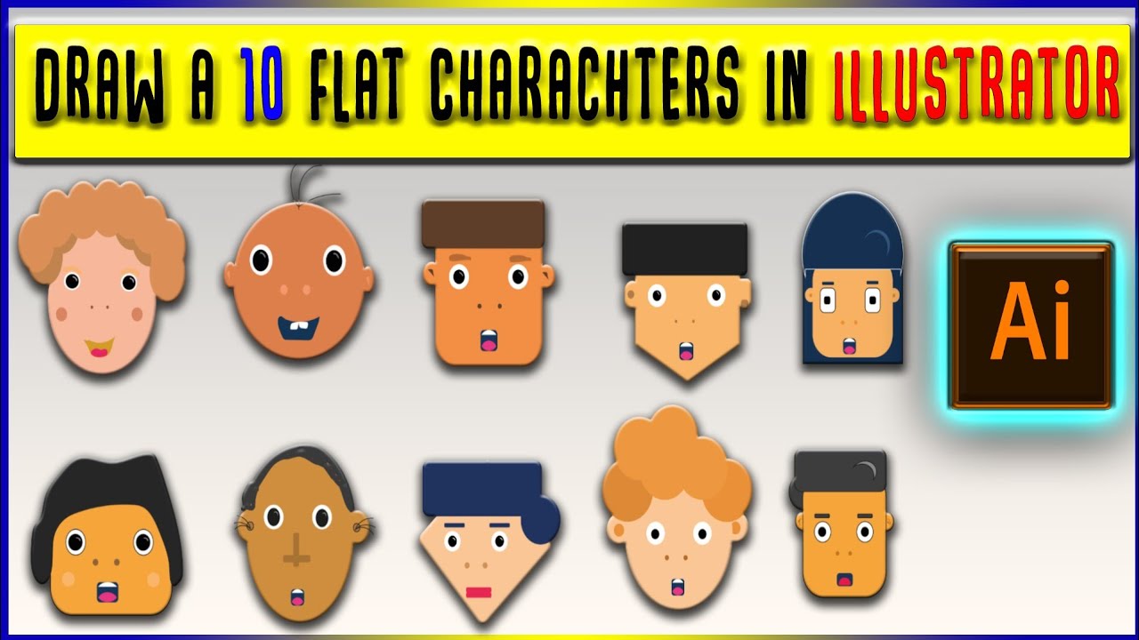 How to draw a simple Flat Design character faces using "Basic Shapes ...