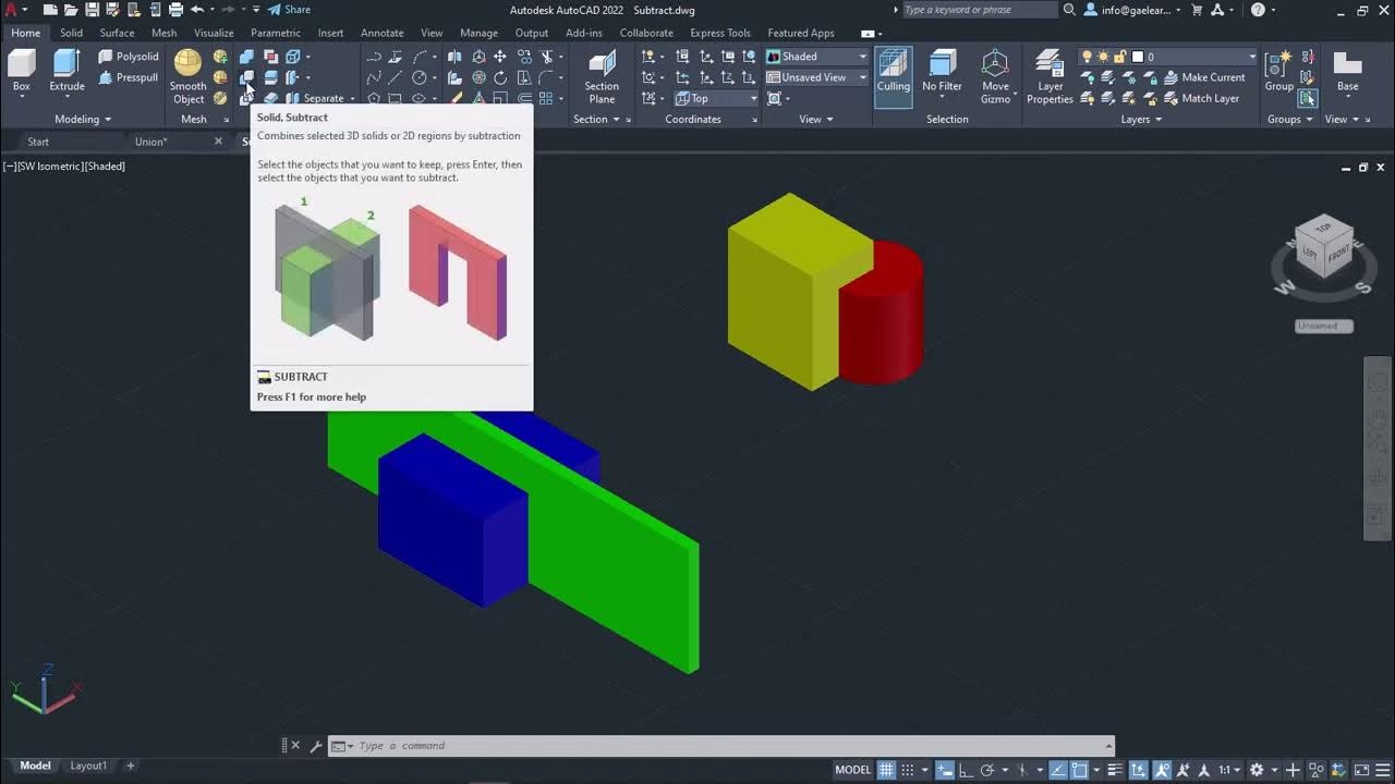 Subtract, Intersect and Union tools (AutoCAD 3D Tutorials) - YouTube