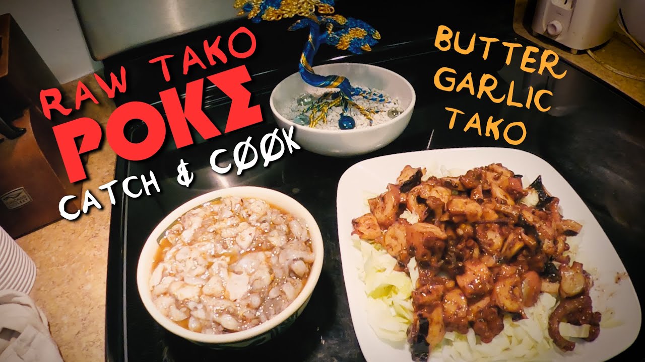 RAW TAKO POKE (Octopus)& Butter Garlic Tako +Microwave EXPERIMENT Catch ...