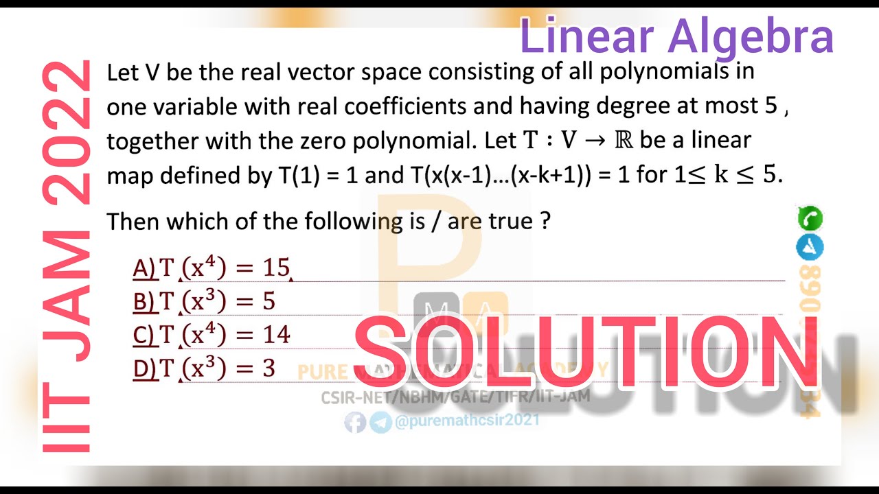Jam 2022 Linear Algebra Solution | Question number 39 | Pure ...