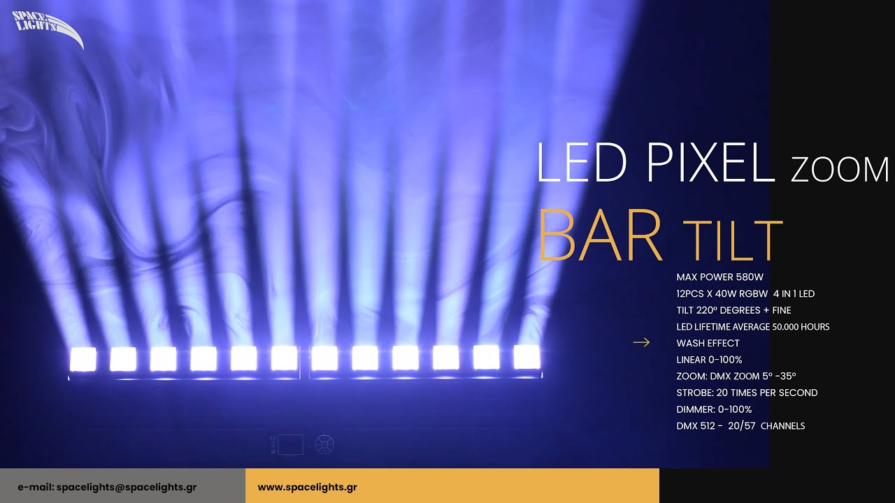 SPACE LIGHTS LED PIXEL BAR TILT 12X 40W 4 IN 1 LEDS - YouTube