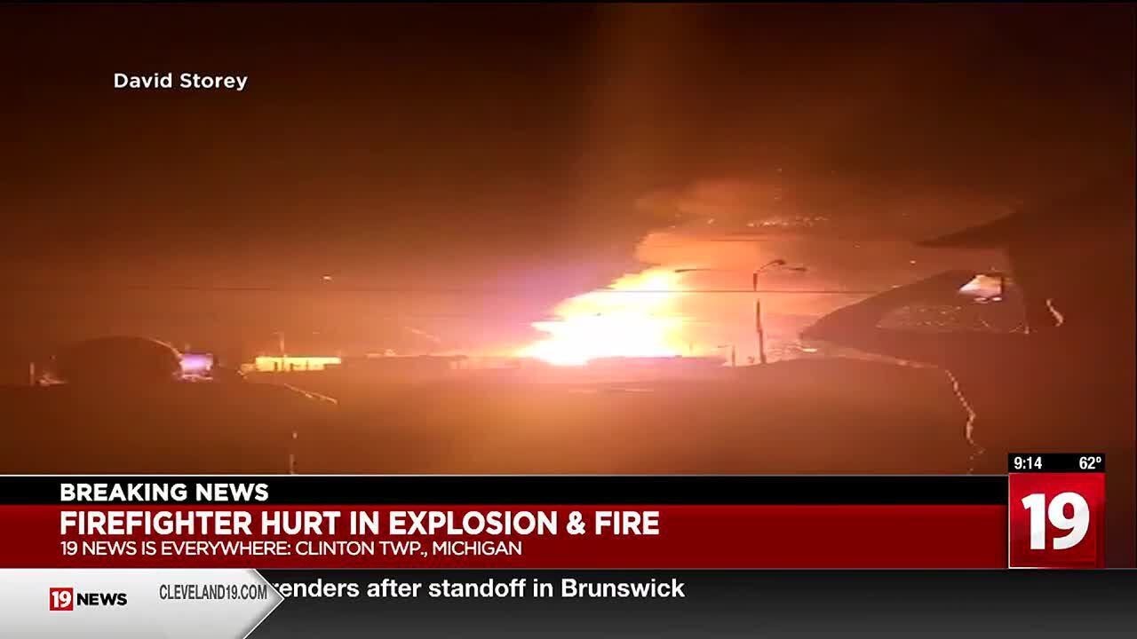 Firefighter hurt in explosion and blaze - YouTube