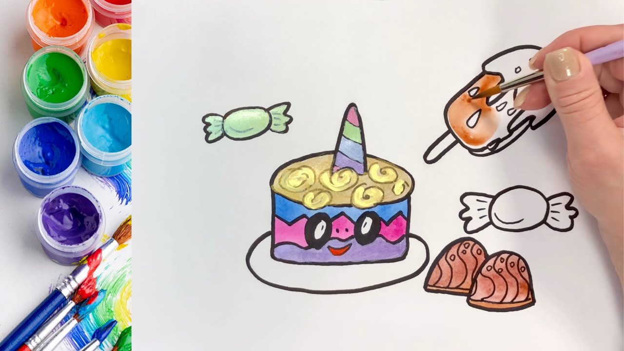 how to draw a sweets | how to draw a cake, candies and ice cream | easy ...