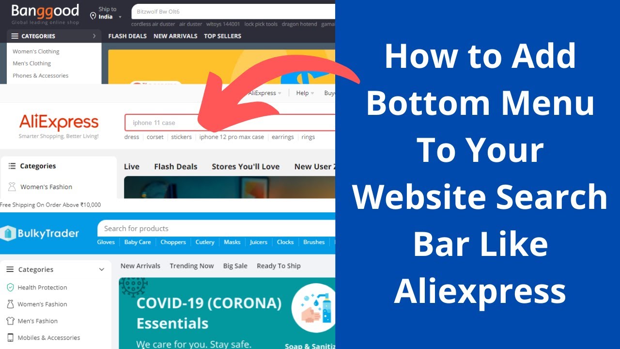 How to Add Bottom Menu to Your Website Search Bar Like Aliexpress ...
