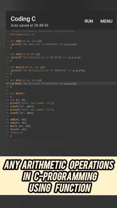 Arithmetic Operations Using Function In C Programming Arithmeticoperations Function Cprogram