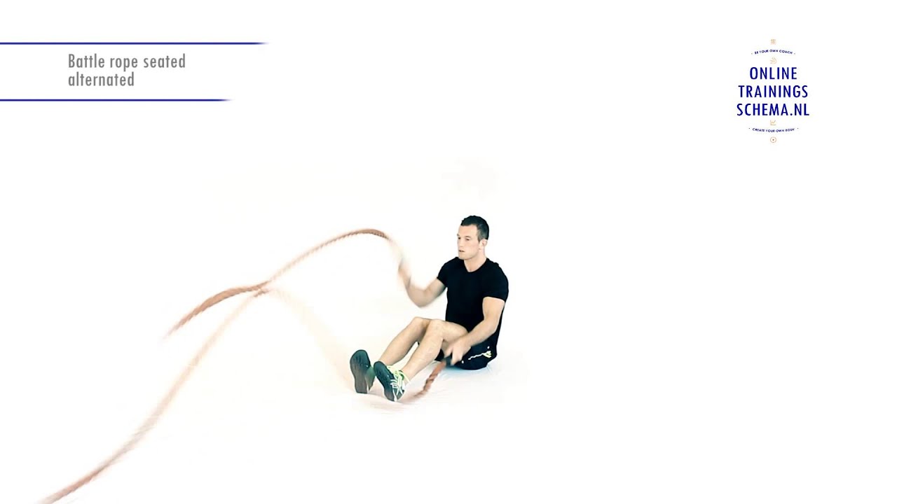 Battle rope seated alternated - Onlinetrainingsschema.nl - YouTube