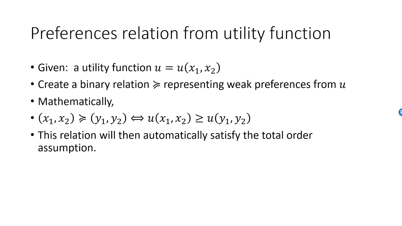 Preferences Relation From Utility Function YouTube