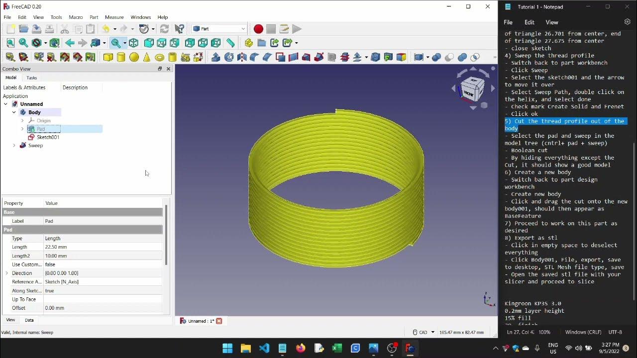 FreeCAD Outer Threads, Helix Method, 3D Printable - YouTube