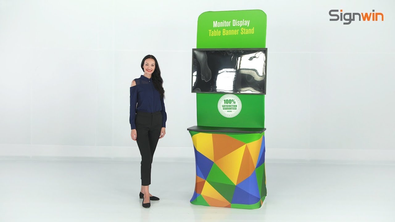 Monitor Display Table Banner Stand Setup Instructions - Signwin - YouTube
