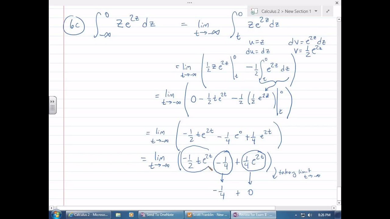 Calculus 2 Exam 2 Review 6c Improper Integrals Youtube