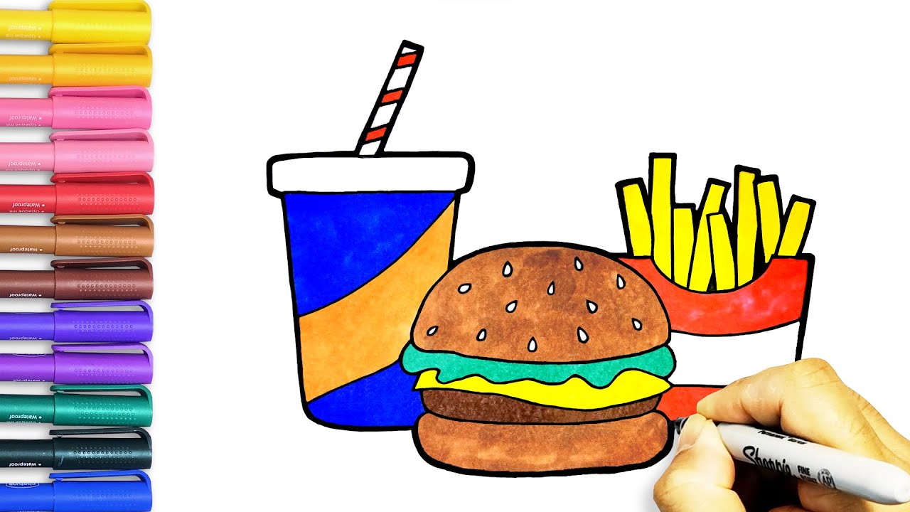How to Draw Fast Food for Beginners | Step-by-Step Easy Drawing ...
