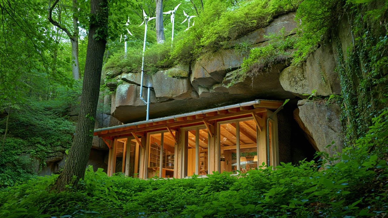 Building a Hidden Wooden House Under a Rock in the Deep Forest - YouTube