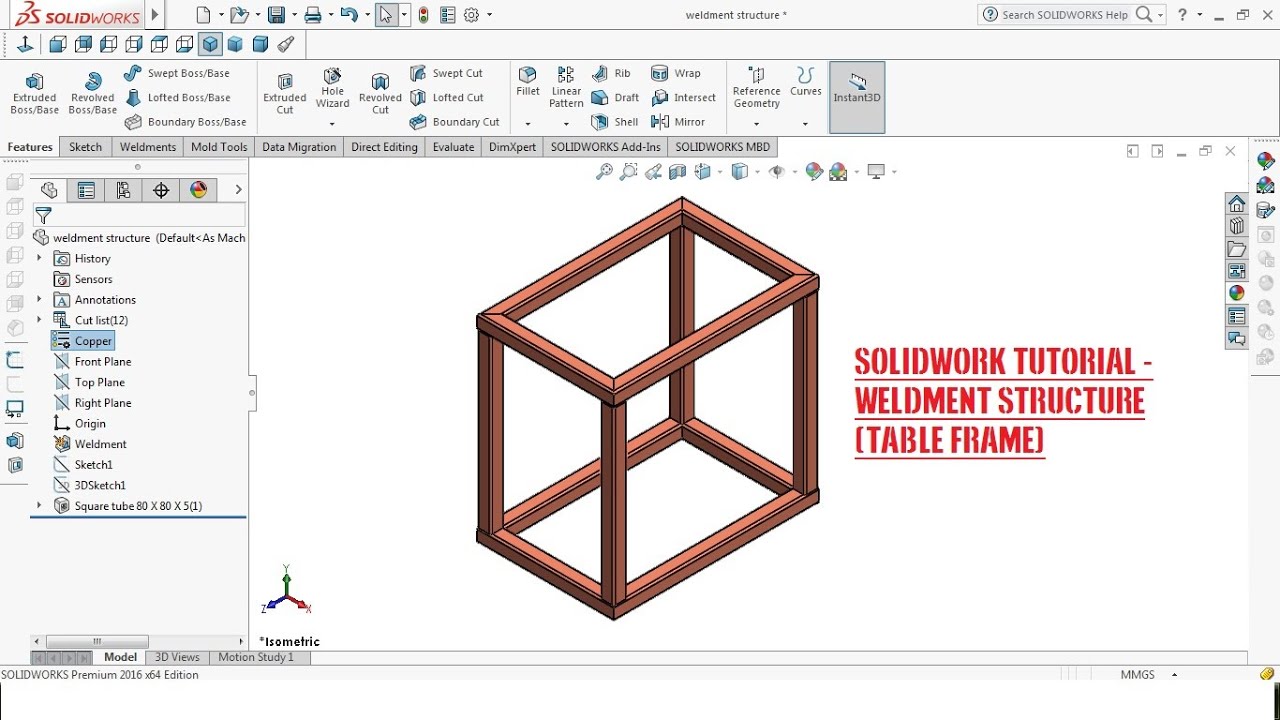 Solidwork Tutorial - how to Make Weldment Structure (basic Frame Table ...