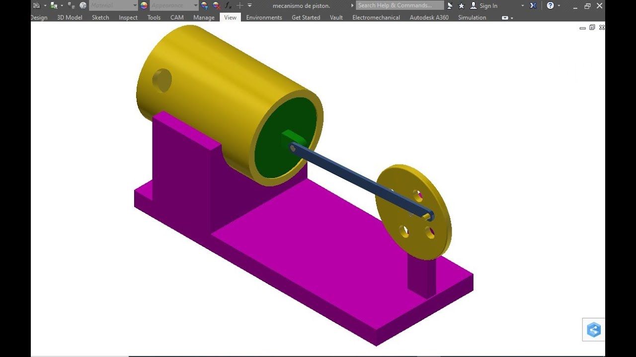 Mecanismo biela pistón autodesk inventor. Simulation animation - YouTube