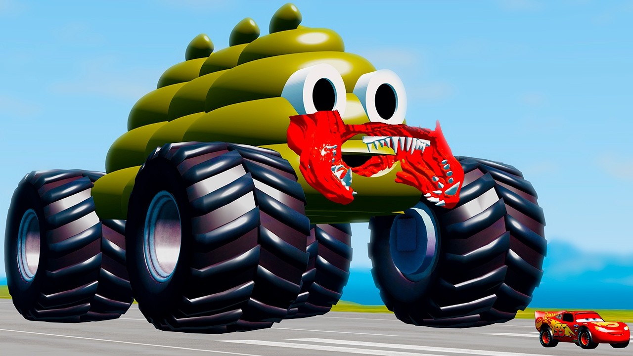 EPIC ESCAPE FROM POOP MONSTER TRUCK VS CAR IN BEAMNG DRIVE - YouTube