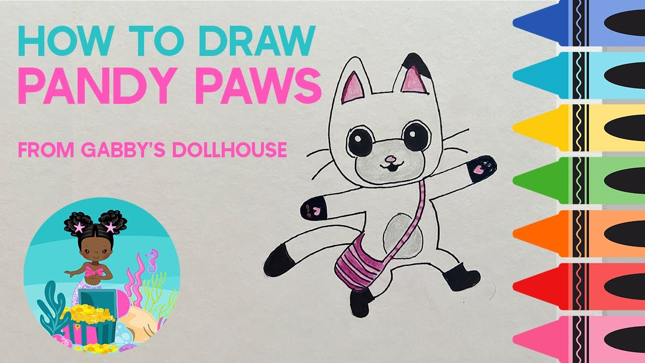 How to draw Pandy Paws from Gabby’s Dollhouse for kids | Easy step by ...