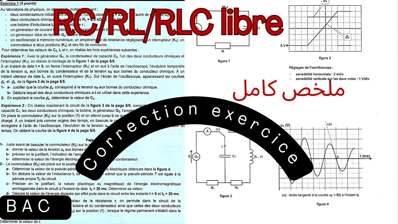 RC/RL/RLC libre :correction exercice /bac math et science - YouTube