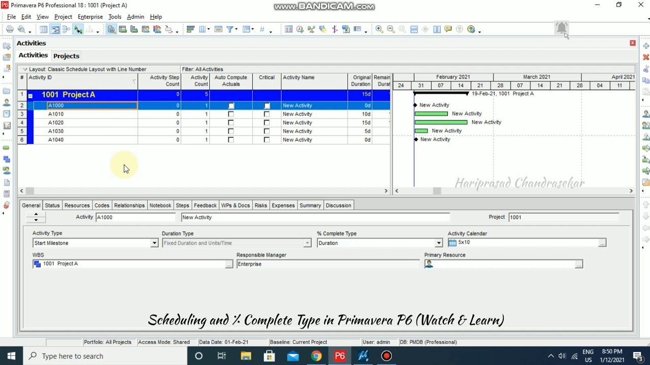 Scheduling in Primavera P6 | Activity % Complete Type in Primavera P6 ...