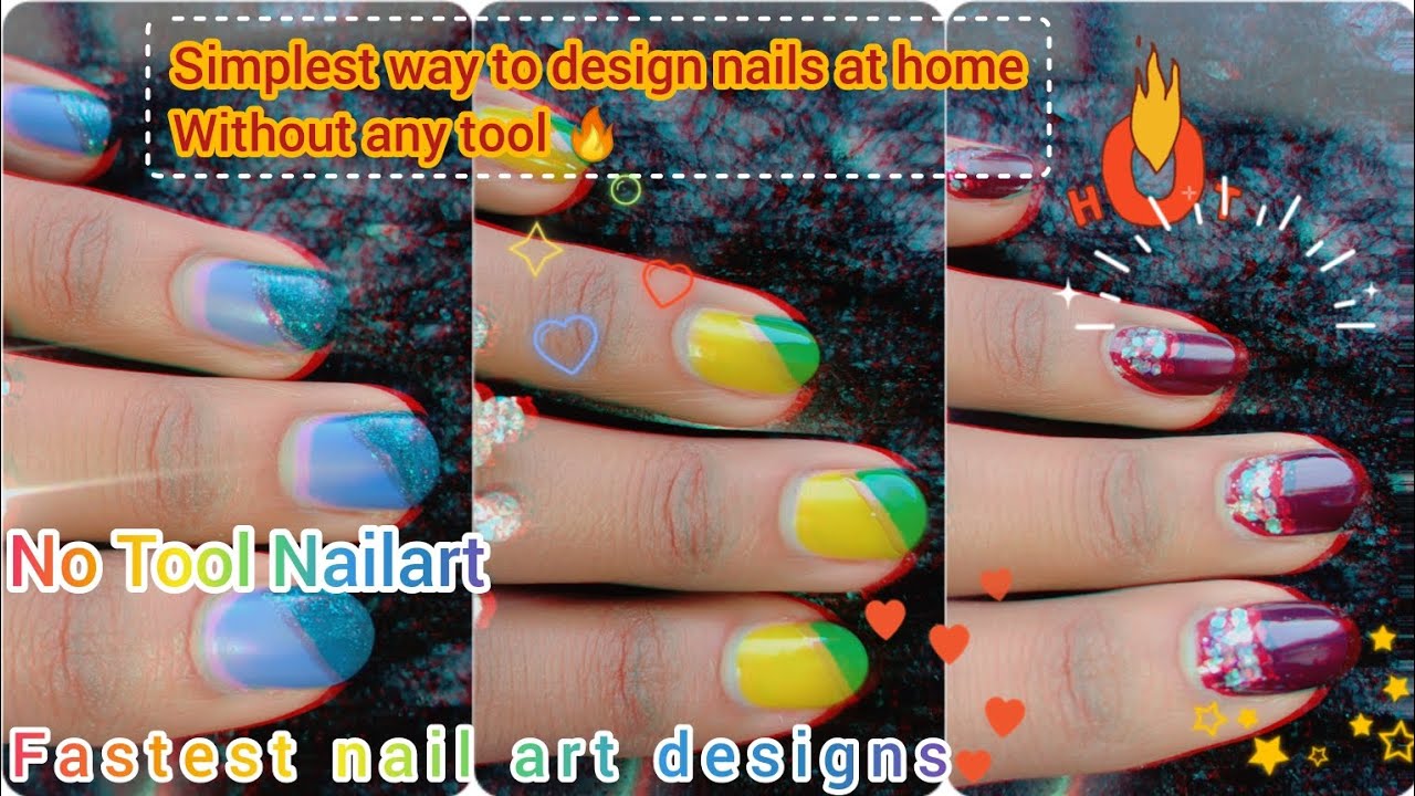 Easy Nailart Designs Without Tools ️/How To Design Nails At Home ...