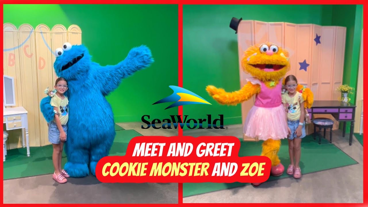 MEET AND GREET WITH COOKIE MONSTER AND ZOE OF SESAME STREET AT SEAWORLD ORLANDO - YouTube