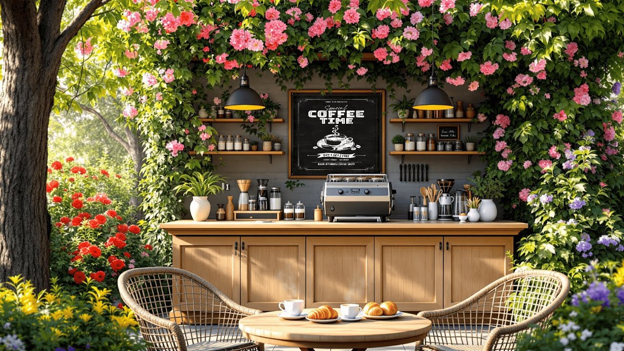 Morning Summer Jazz 🌸 Smooth Jazz Music at Cozy Outdoor Coffee Shop ...