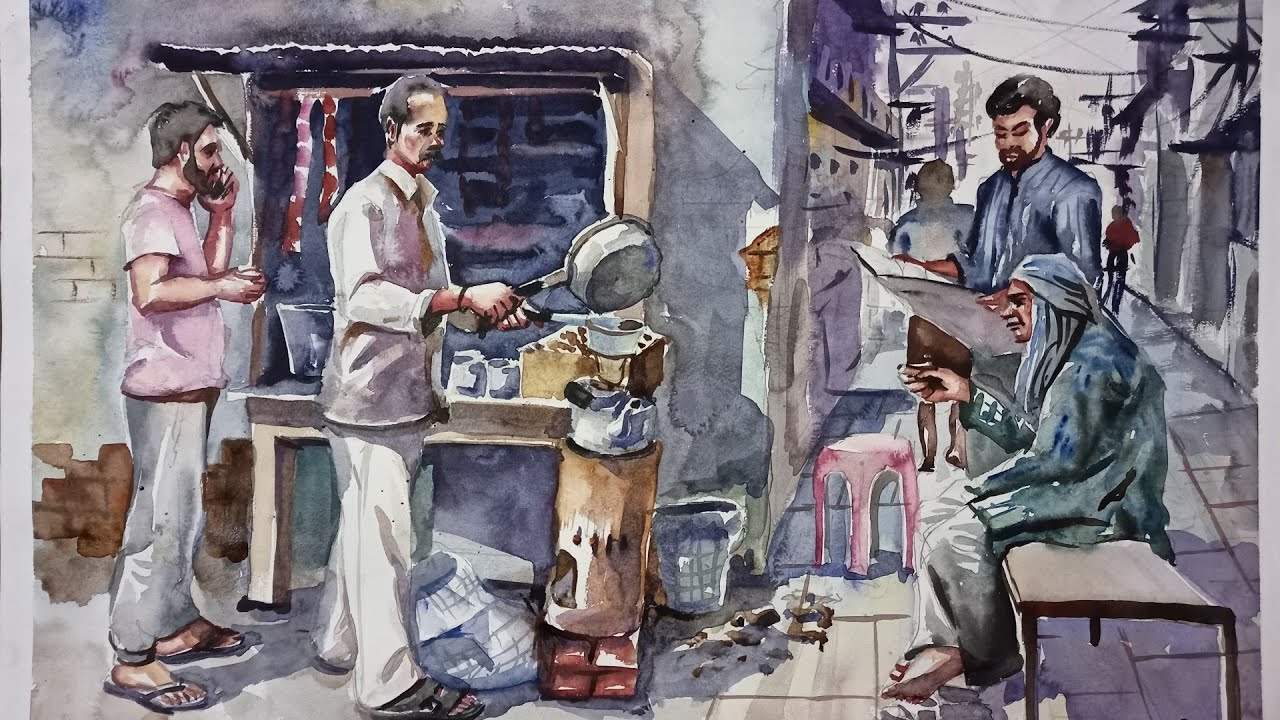 Tea stall composition //Water colour Composition #part -2 #Sgsartm# ...