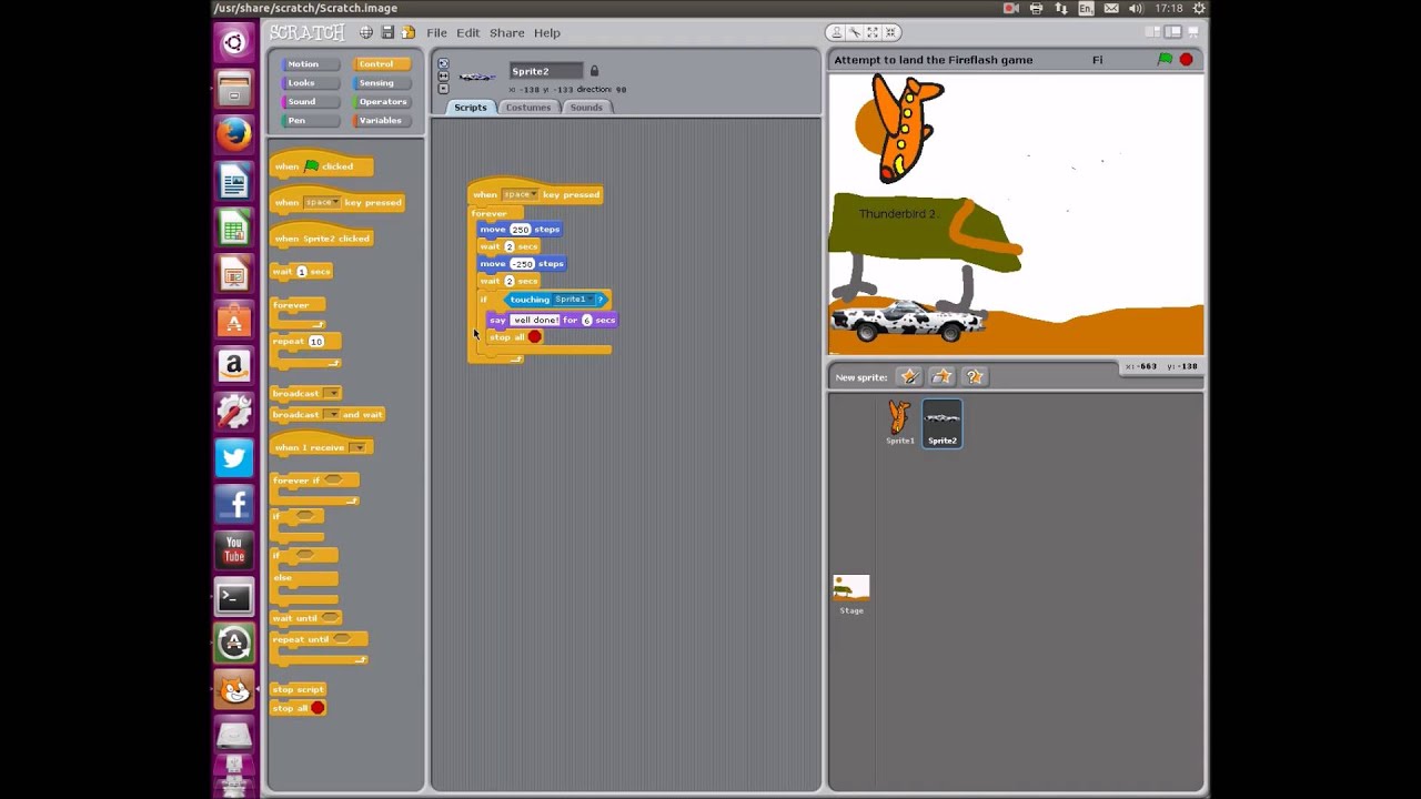 Samuel demonstrates his Scratch game 'Attempt to land the Fireflash ...