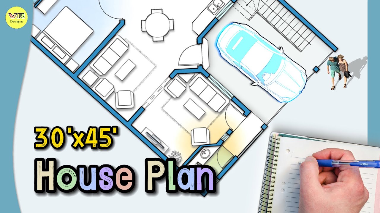 30’× 45’ house plan with car parking, 2 bhk house design, 30’ by 45 ...