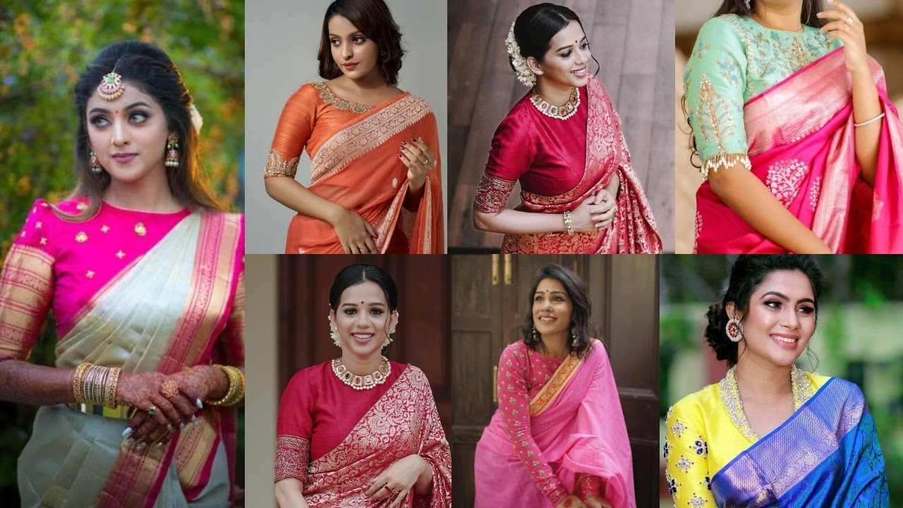 Latest saree with closed neck blouse design ideas, New closed neck ...