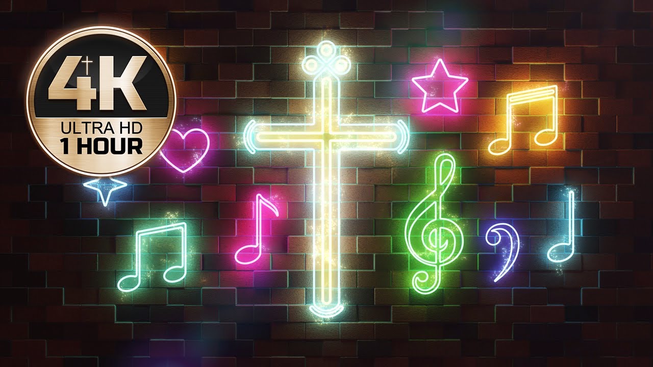 4K Neon Worship Loop | Vibrant Youth Praise Background with Music Notes ...
