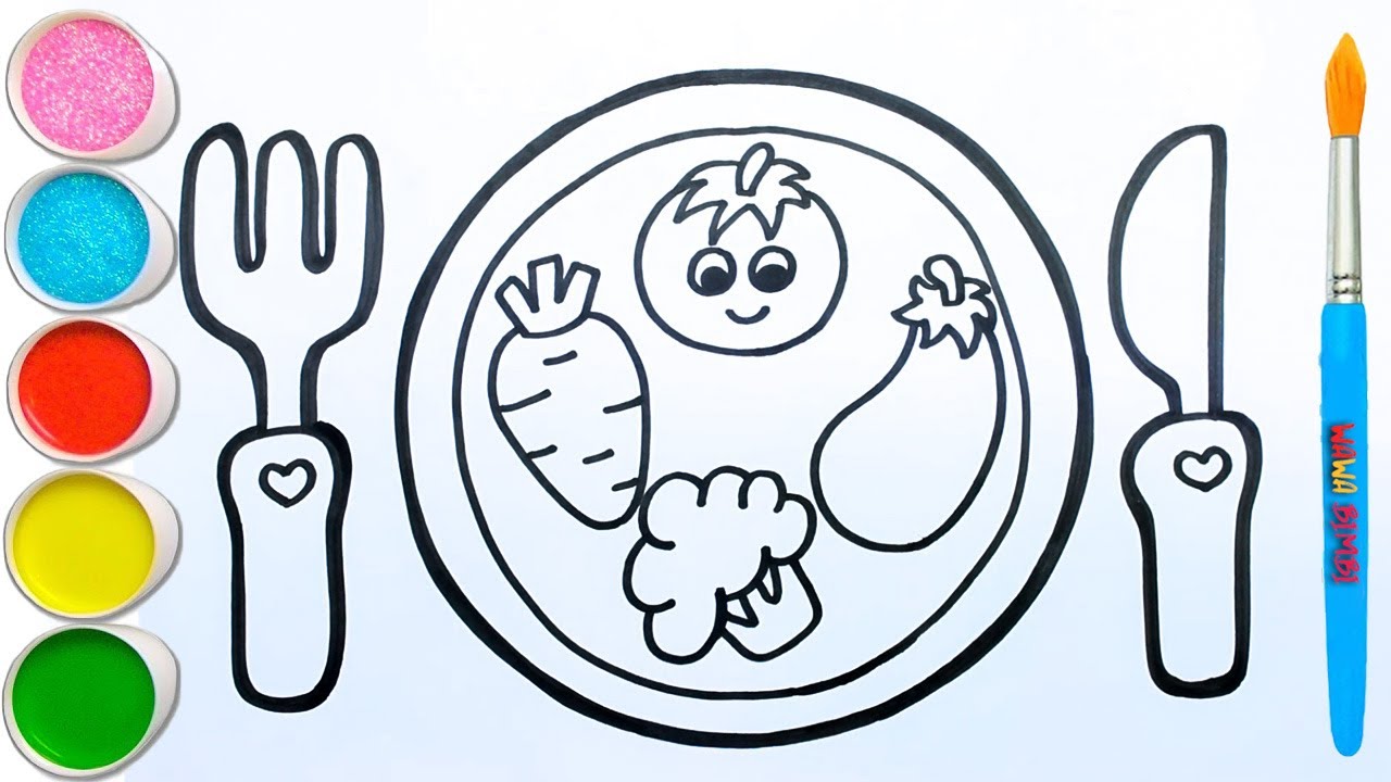 Vegetable Plate Drawing, Painting and Coloring for Kids & Toddlers ...