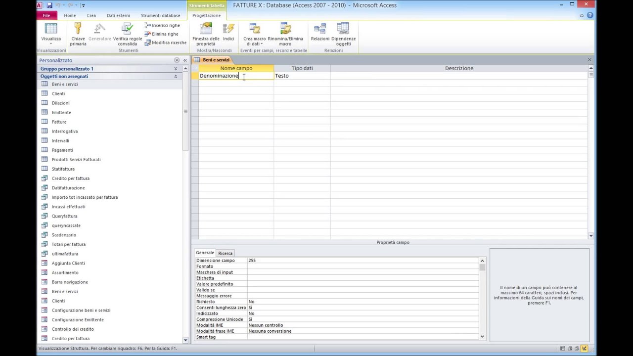 2 Come creare il database Fatture in Access 2007 e 2010. Tabelle prodotti e clienti - YouTube