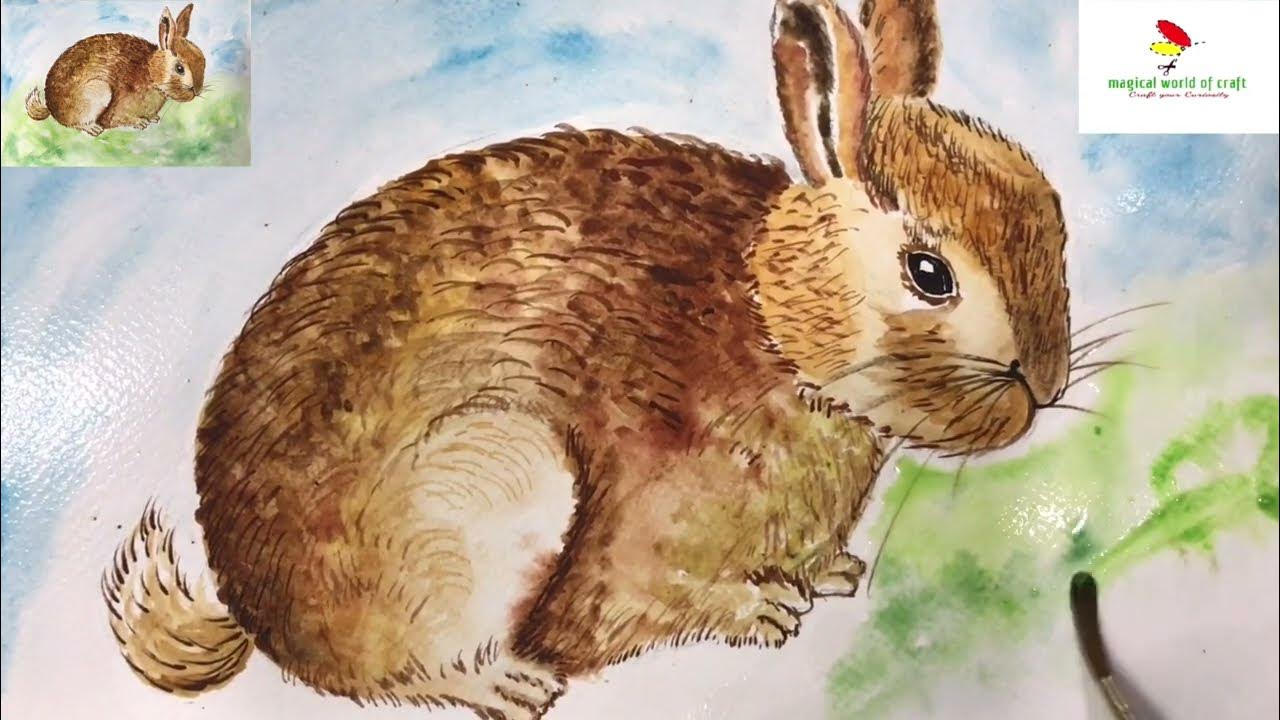 Wet on wet watercolour painting || Rabbit Drawing || easy watercolour ...
