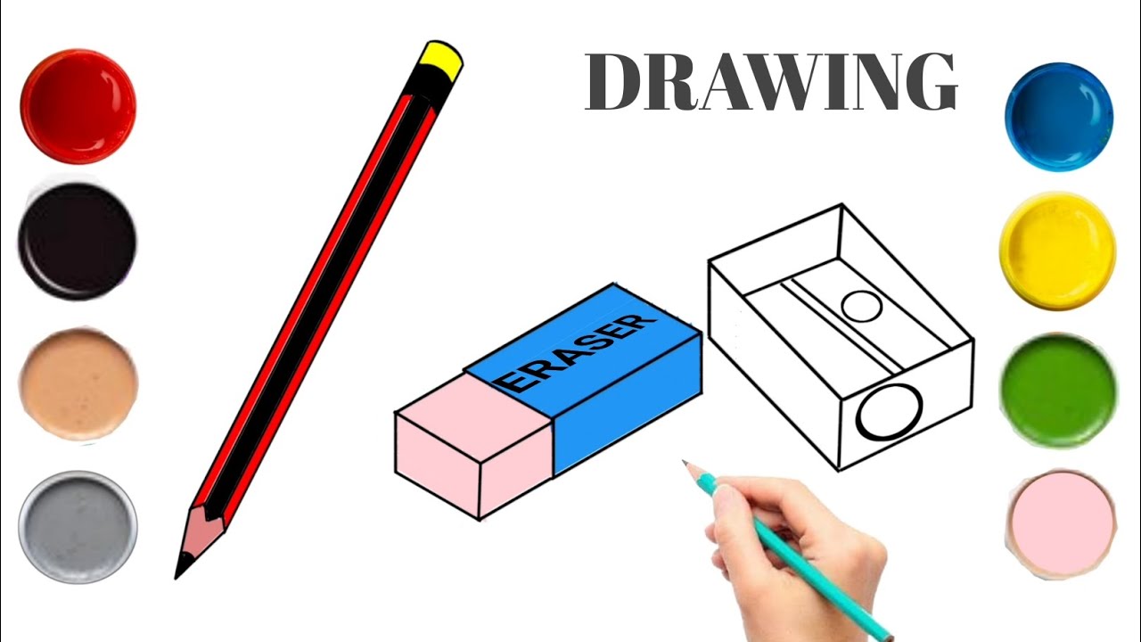 PENCIL ERASER & SHARPENER Drawing for kids How to draw for kids ...