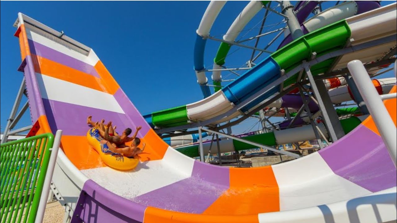 WATER SLIDES AT SPLASH WORLD AQUA PARK TOFINIS HOTEL - YouTube