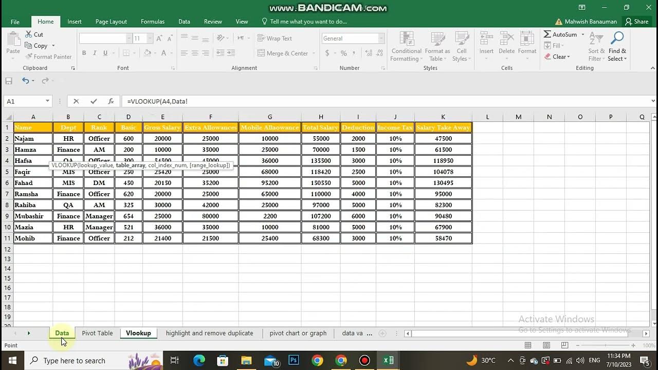 MS Excel Basic Till Advance Vlookup Data Validation Highlight & Remove Duplicate GRAPH - YouTube