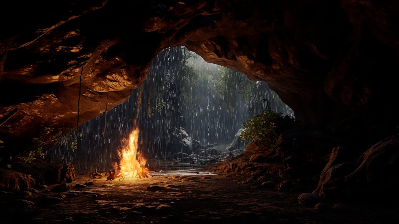 Tranquil Cavern| Rain and Fire Sounds for Restful Sleep and Relaxation ...