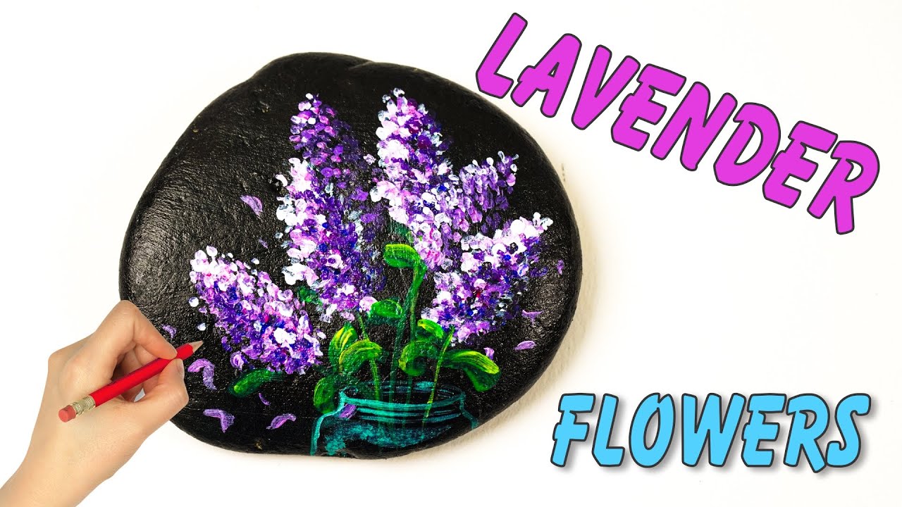 Rock painting ideas #101 / Draw Lavender Flowers / Acrylic Painting ...
