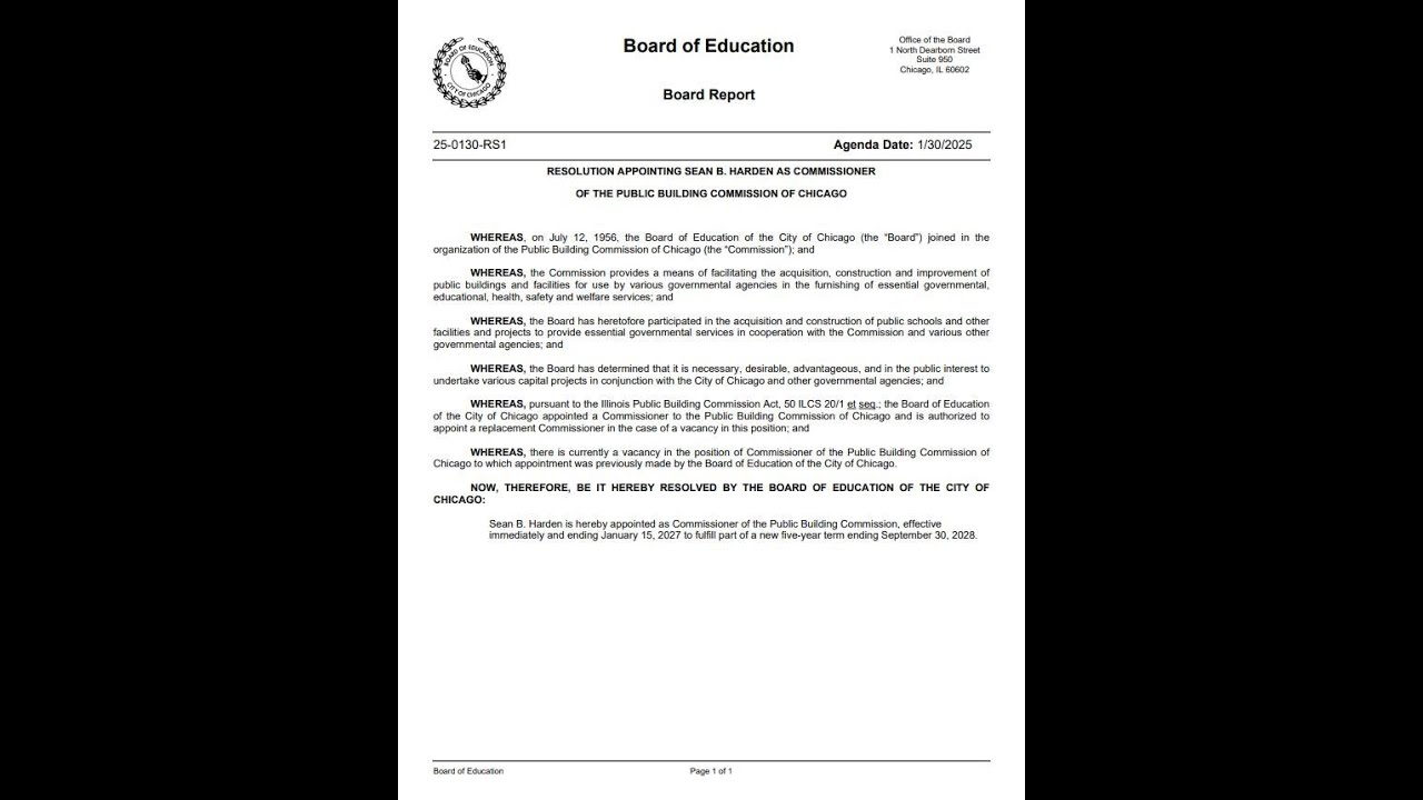 CBOE Vote on Sean Harden for Public Buildings. Commission (01/30/2025 ...