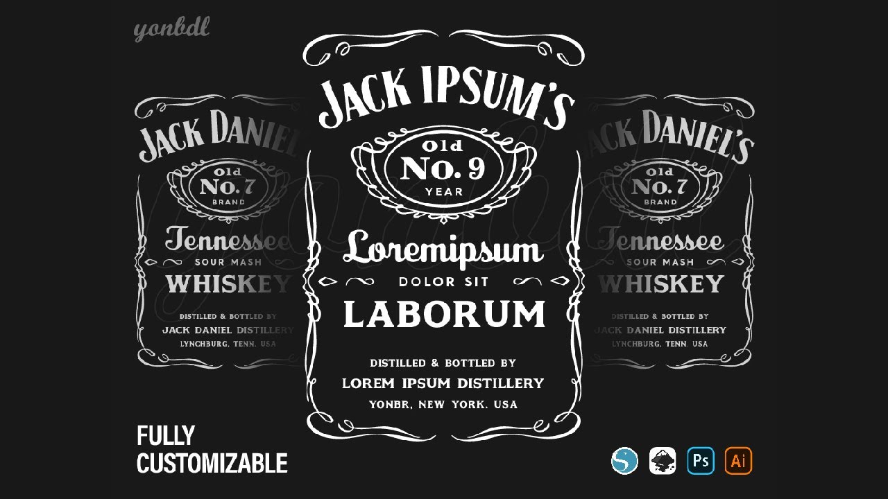 Jack Daniels Label, fully customizable Ai PSD SVG Eps Png Dxf SVG ...