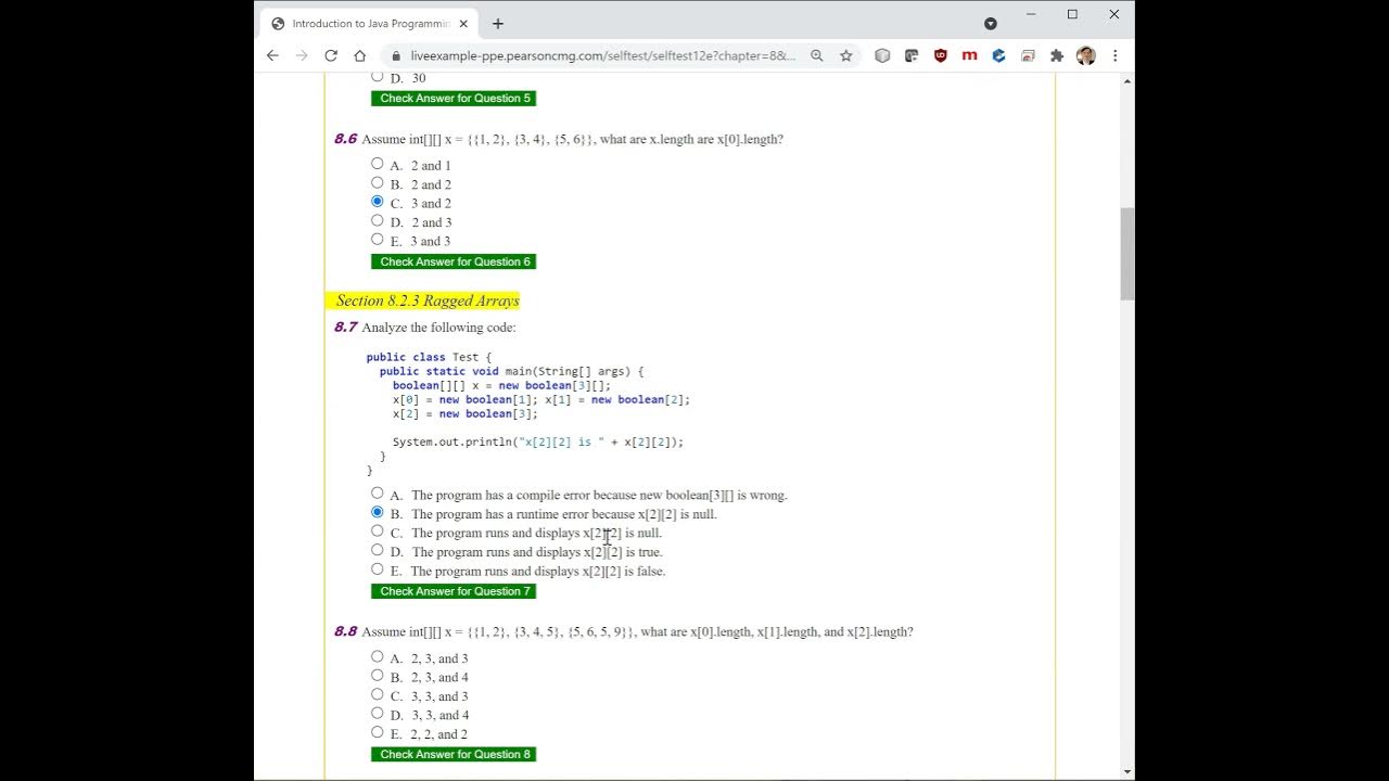 Daniel Liang Java Chapter 8 Multiple Choice Questions - YouTube