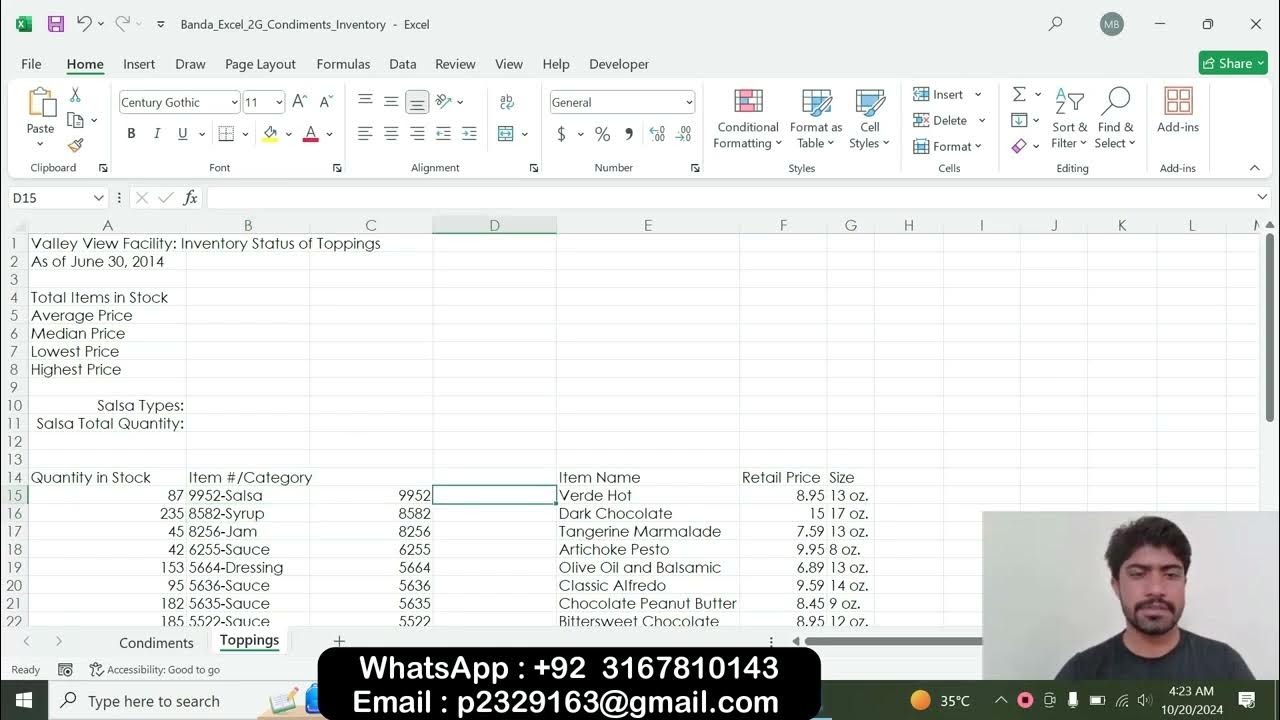 Excel_2G_Condiments_Inventory | Excel 2G Condiments Inventory | excel 2G Condiments Inventory ...