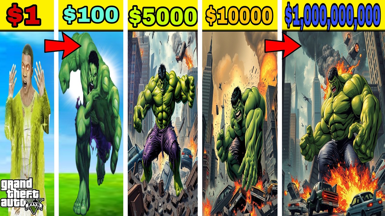 $1 HULK TO $1,000,000,000 GOLD HULK IN GTA 5 - YouTube