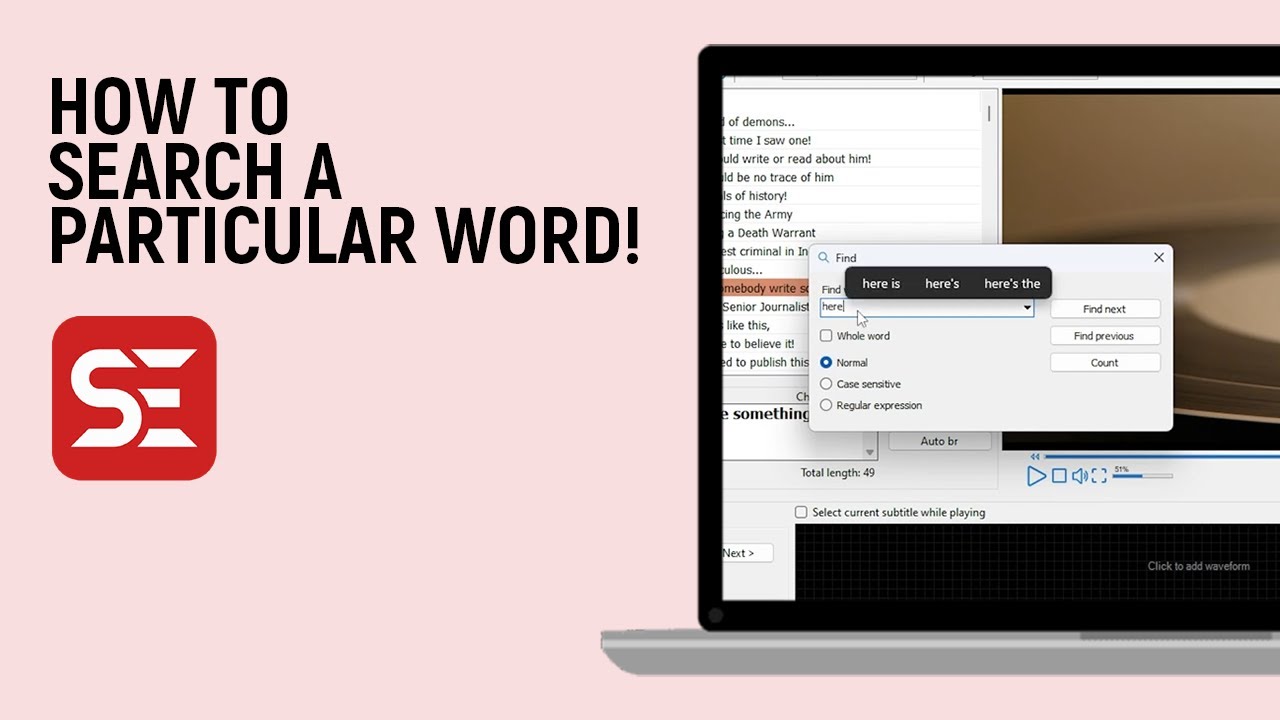 How to search a particular word in subtitle edit software [easy] - YouTube