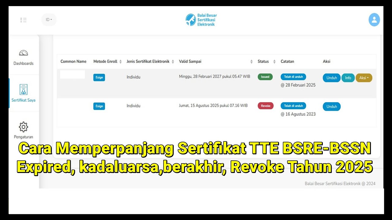 Cara Ajuan Perpanjangan Sertifikat TTE BSRE BSSN Expired, kadaluarsa ...