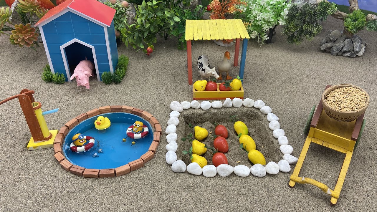 DIY mini Farm Diorama with House for Cows, Pig, Horse - Mini Farm Model ...