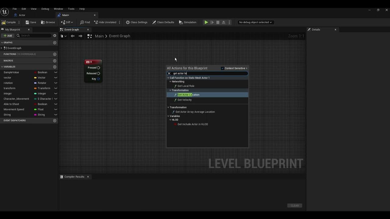 UE5 Blueprints Tutorial 048-3 Create a node: Get Actor Location ノードの作成 ...