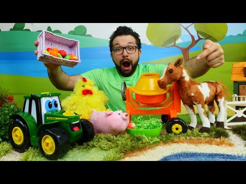 Çocuklar için çiftlik oyunu. Oyuncak hayvanlar ile oynayalım.