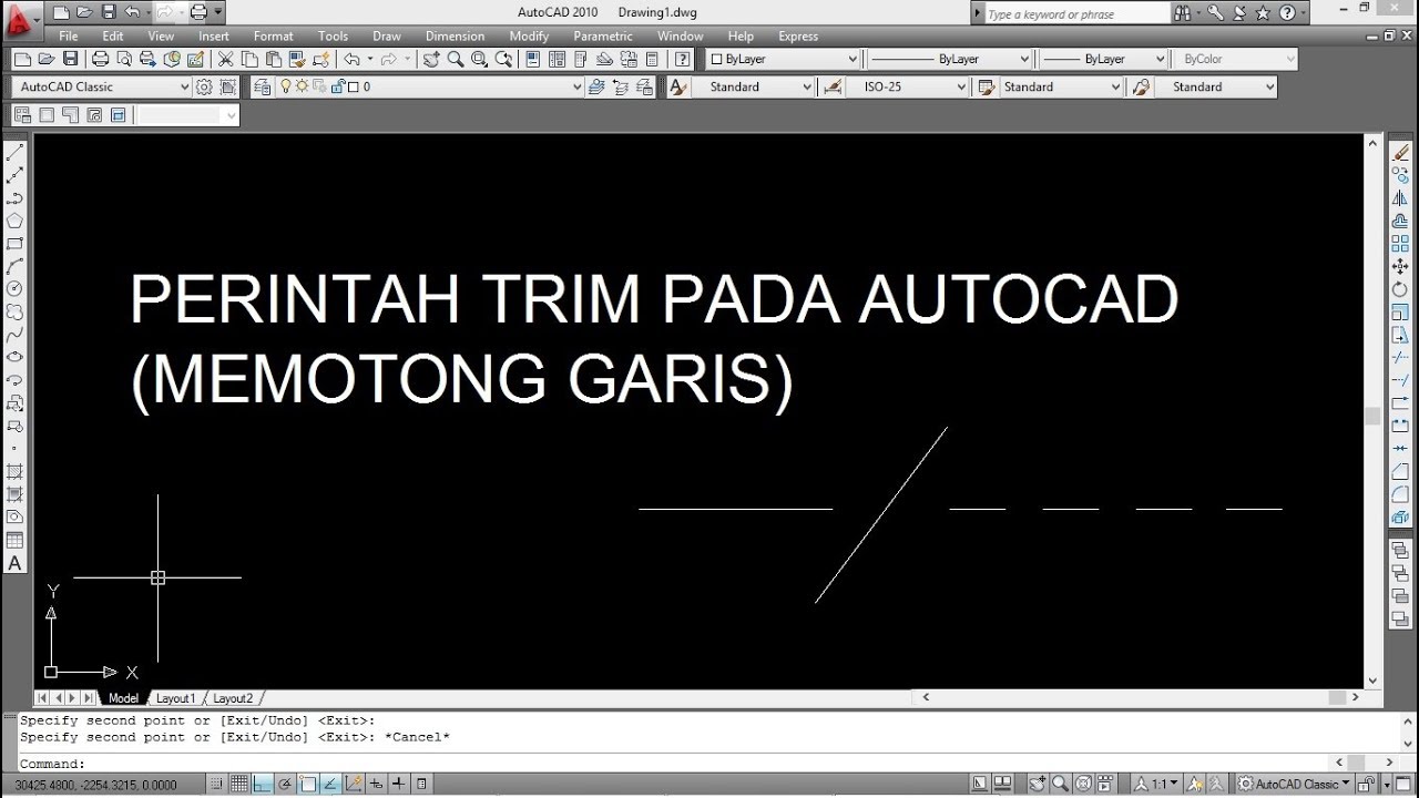 PERINTAH TRIM PADA AUTOCAD (MEMOTONG GARIS) - YouTube