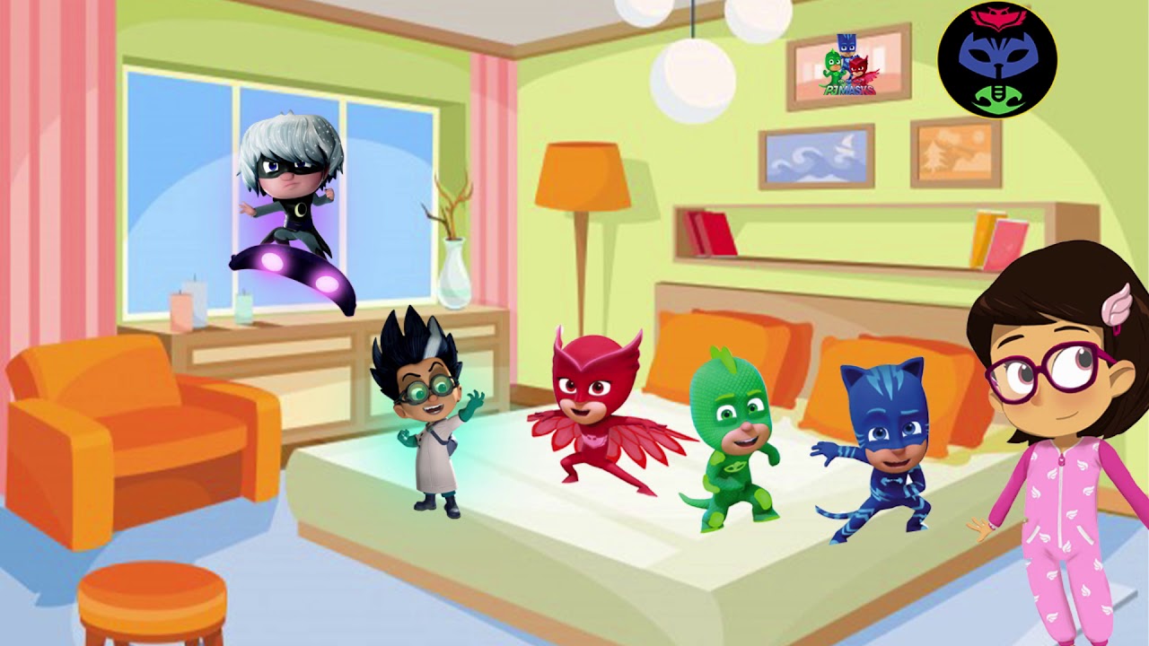 Five Little Monkeys Jumping on The bed Five Little Pj Masks Jumping on ...